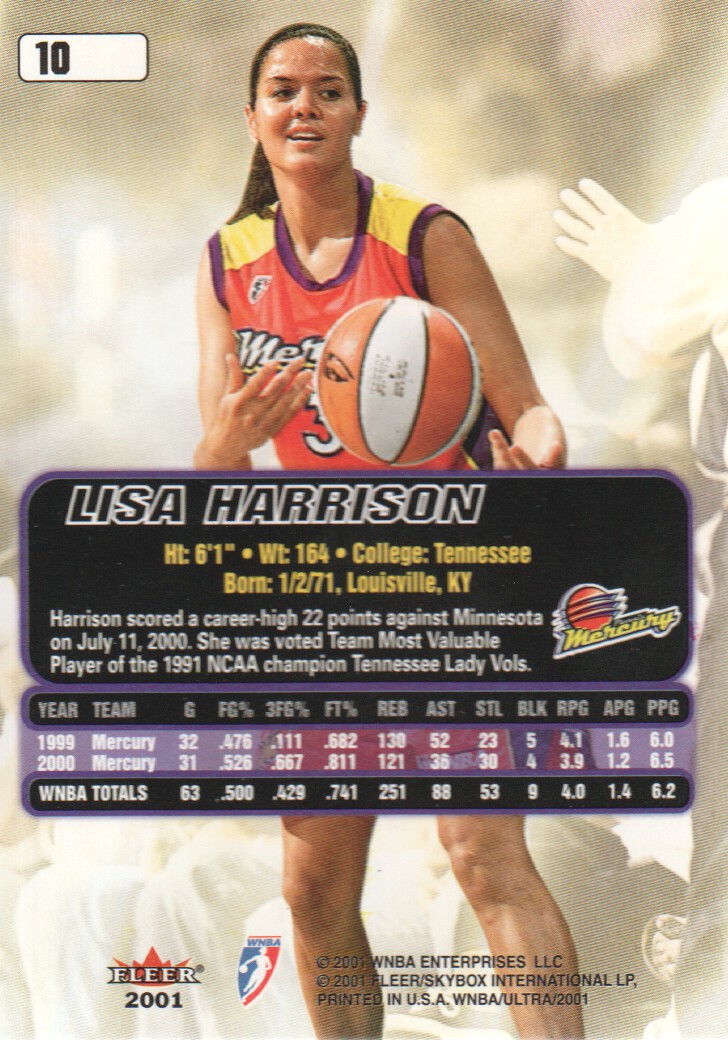 2001 Ultra WNBA #10 Lisa Harrison - NM-MT