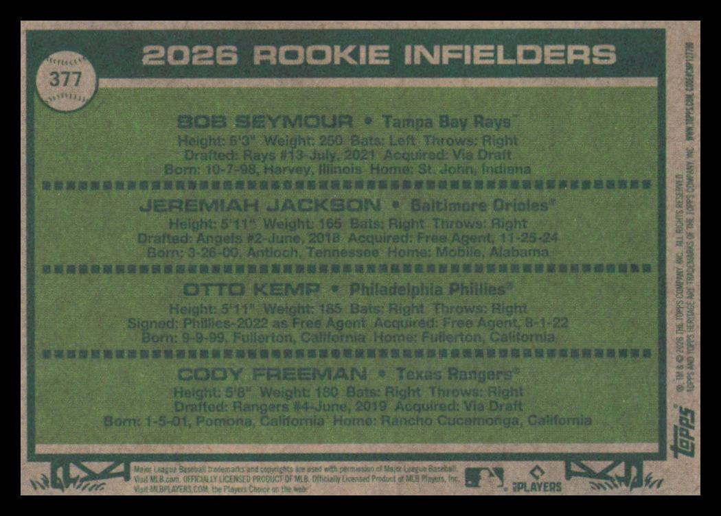 2026 Topps Heritage #377 Cody Freeman/Otto Kemp/Jeremiah Jackson/Bob ...