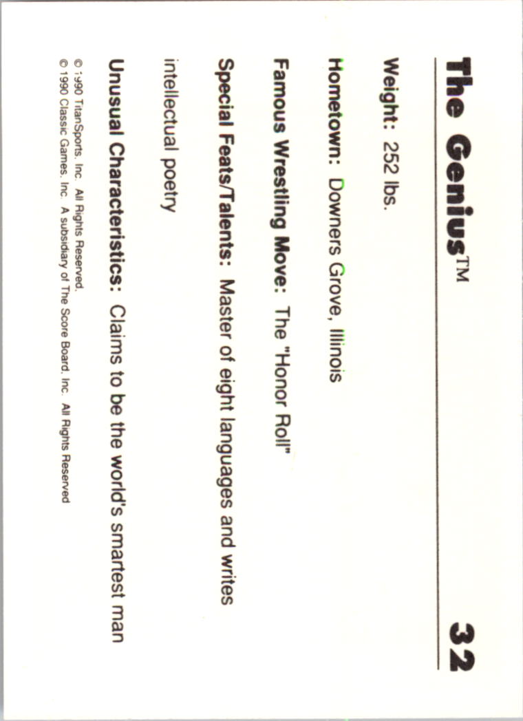 1990 Classic WWF #32 The Genius - NM-MT