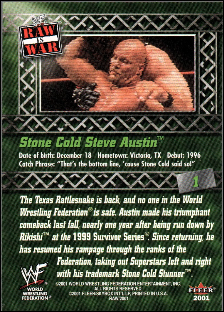 2001 Fleer WWF Raw Is War #1 Stone Cold Steve Austin - @WHS - NM-MT