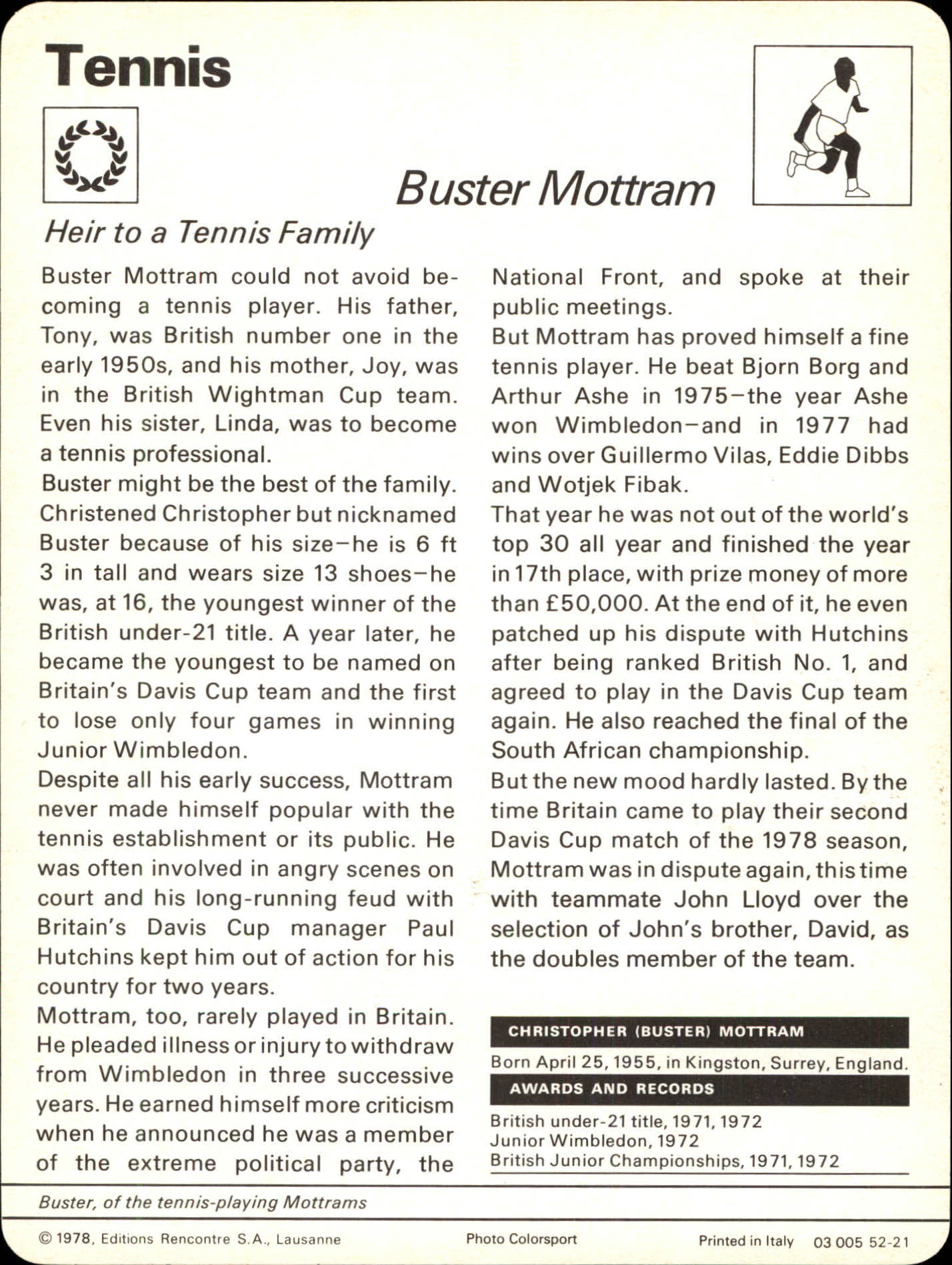 1977-79 Sportscaster Series 52 #5221 Buster Mottram - . Oversized. - NM-MT