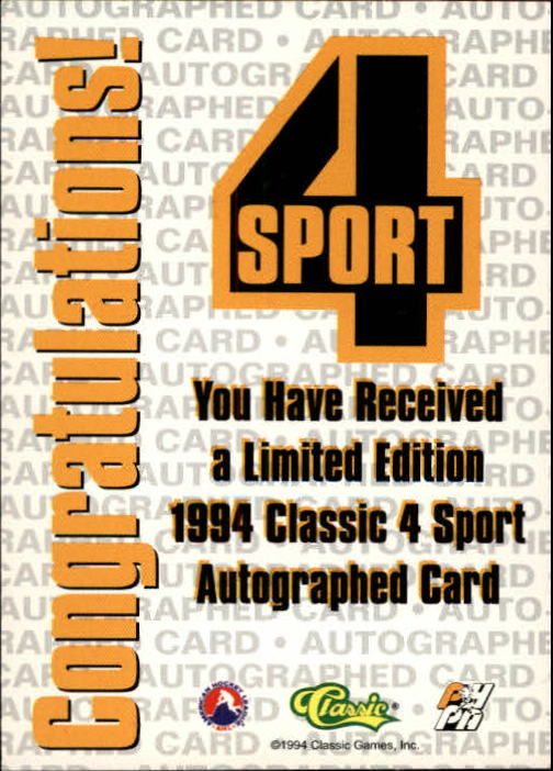 1994 Classic Four Sport Autographs #149A Joe Frederick/3000 - NM-MT