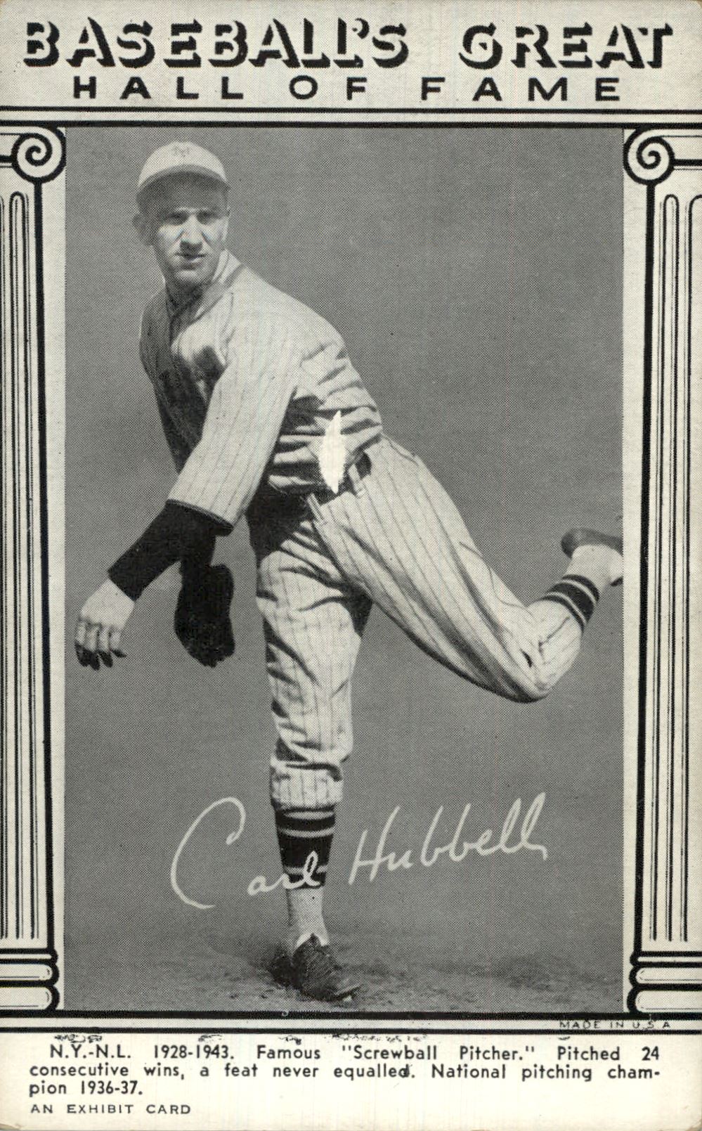 1948 Exhibit Hall of Fame #NNO Carl Hubbell - . Oversized. - GOOD