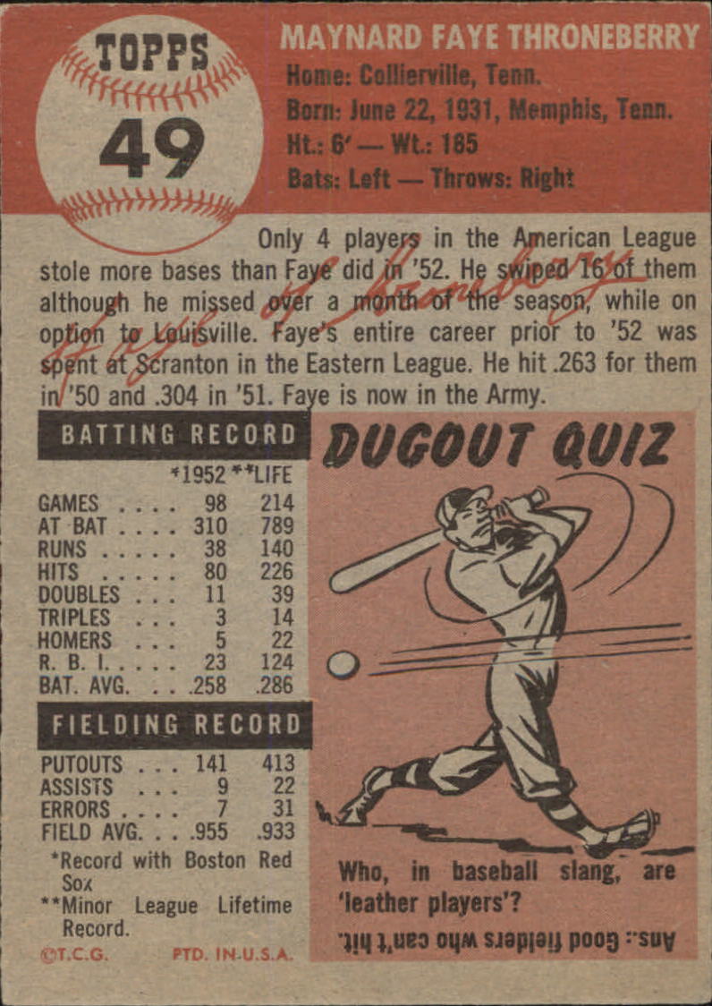 1953 Topps #49 Faye Throneberry DP - EX