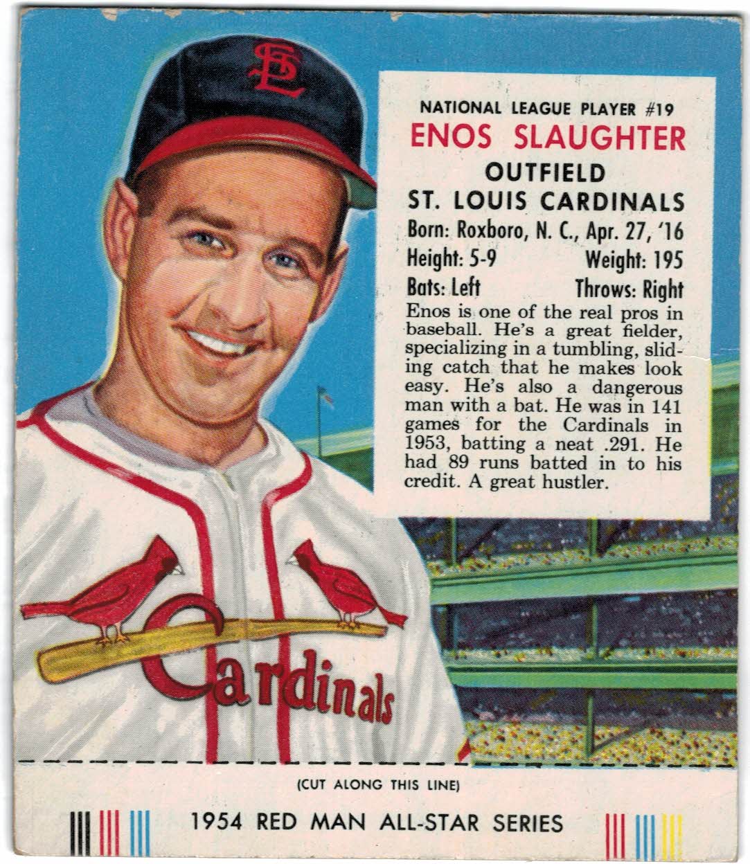 1954 Red Man #NL19 Enos Slaughter - VG - The Dugout Sportscards ...