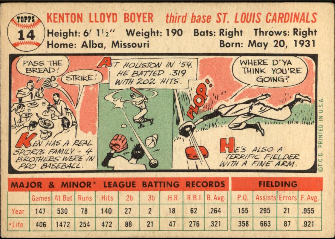 1956 Topps #14 Ken Boyer DP - EX