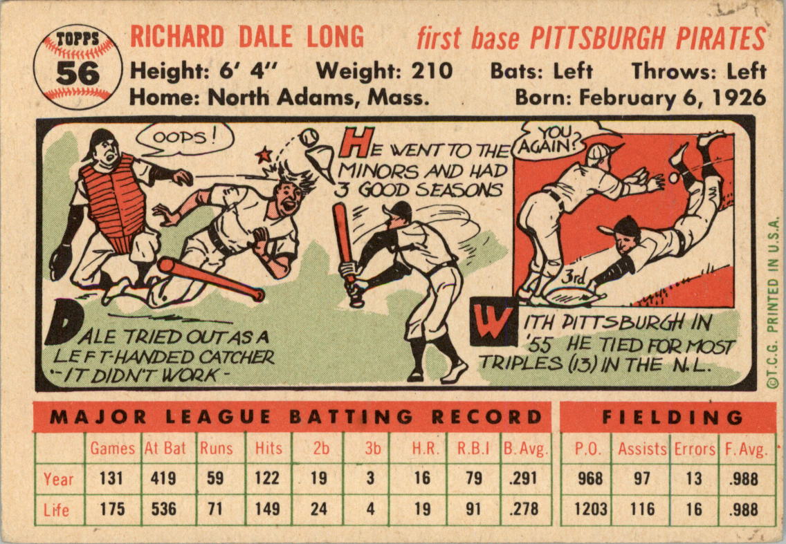 1956 Topps #56 Dale Long - VG - Triple Play Sports Cards | Beckett ...