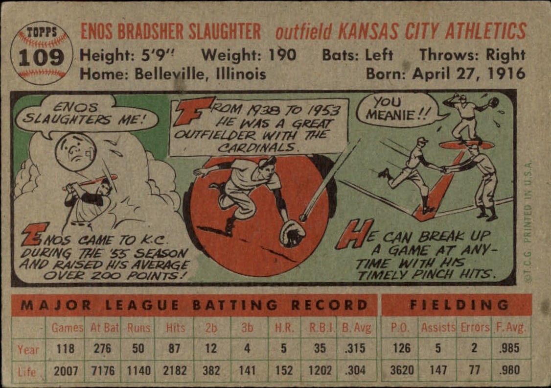 1956 Topps #109 Enos Slaughter - EX
