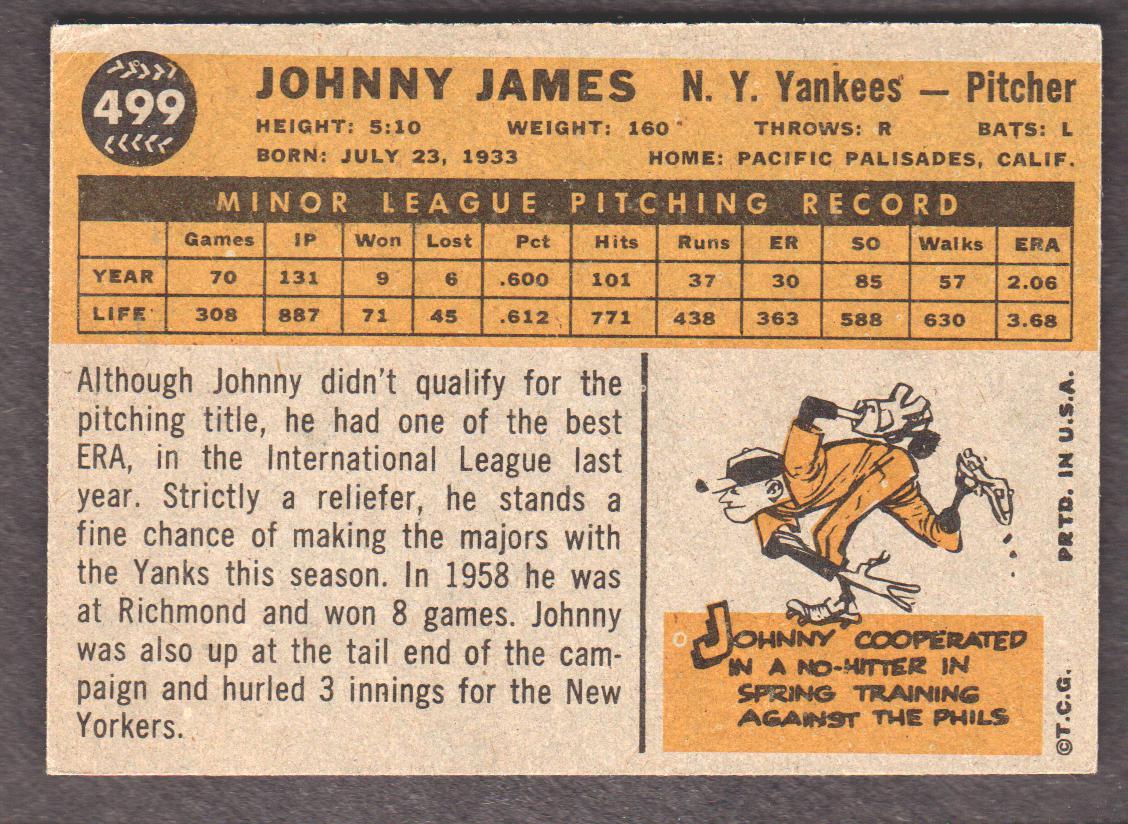 1960 Topps #499 Johnny James RC - NM-MT