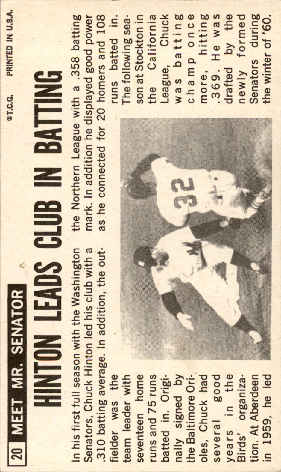 1964 Topps Giants #20 Chuck Hinton - EX-MT