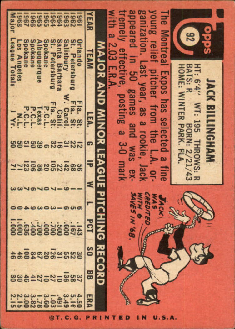 1969 Topps #92 Jack Billingham - VG - Card Shack | Beckett Marketplace