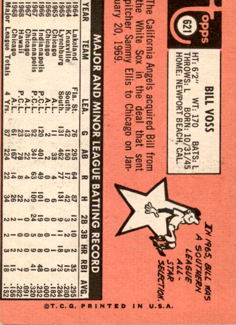 1969 Topps #621 Bill Voss - GOOD