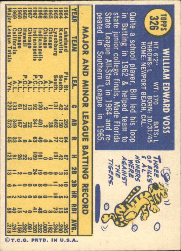 1970 Topps #326 Bill Voss - EX - Burbank Sportscards | Beckett Marketplace