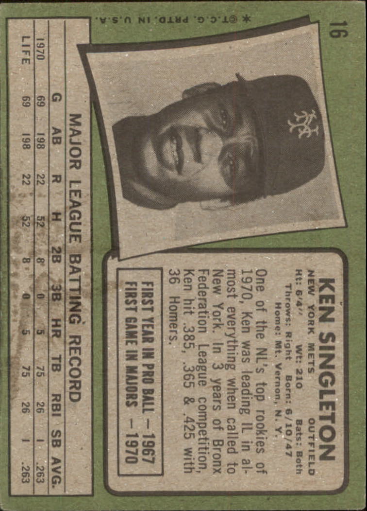 1971 Topps #16 Ken Singleton RC - VG-EX