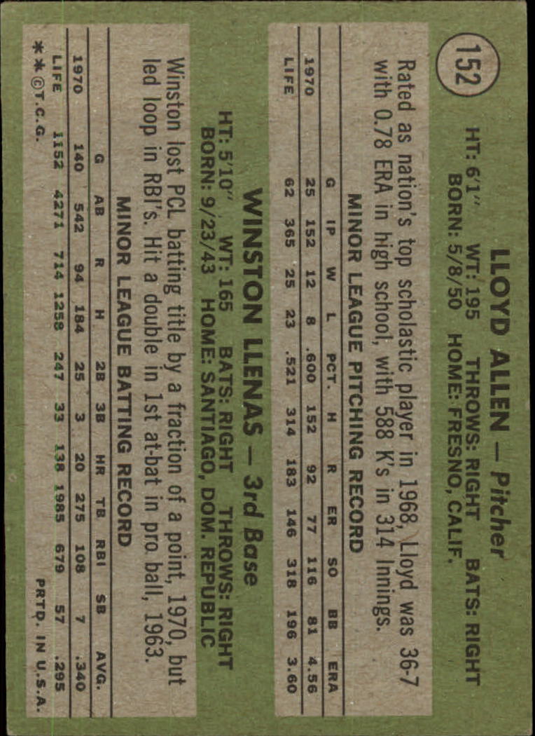 1971 Topps #152 Rookie Stars/Lloyd Allen RC/Winston Llenas RC - EX ...