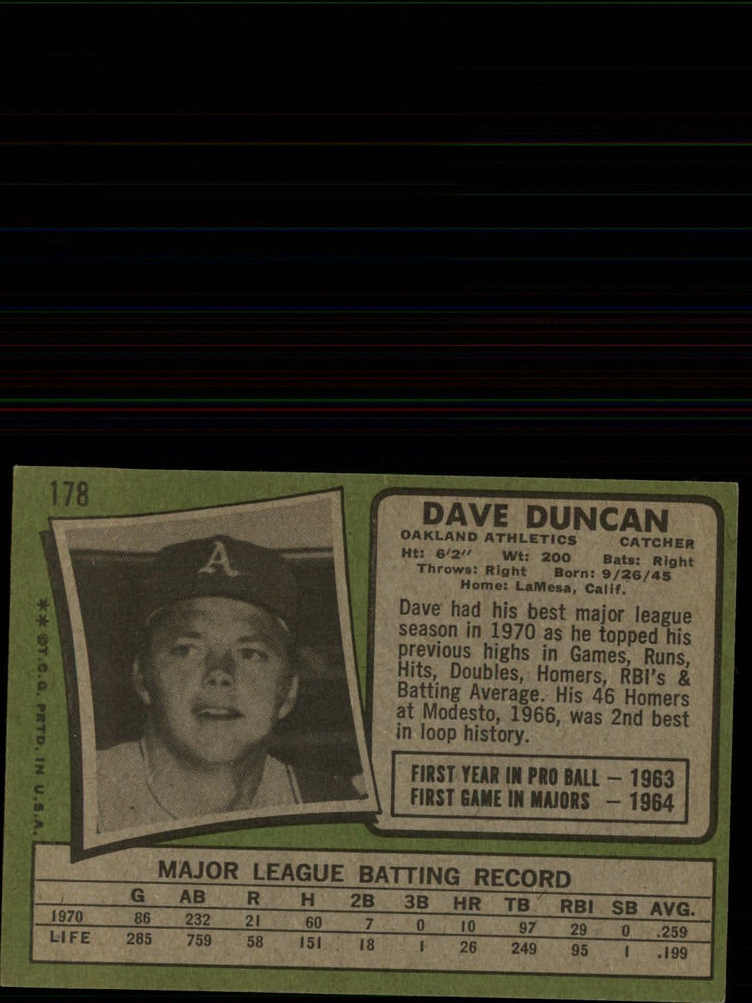 1971 Topps #178 Dave Duncan - EX