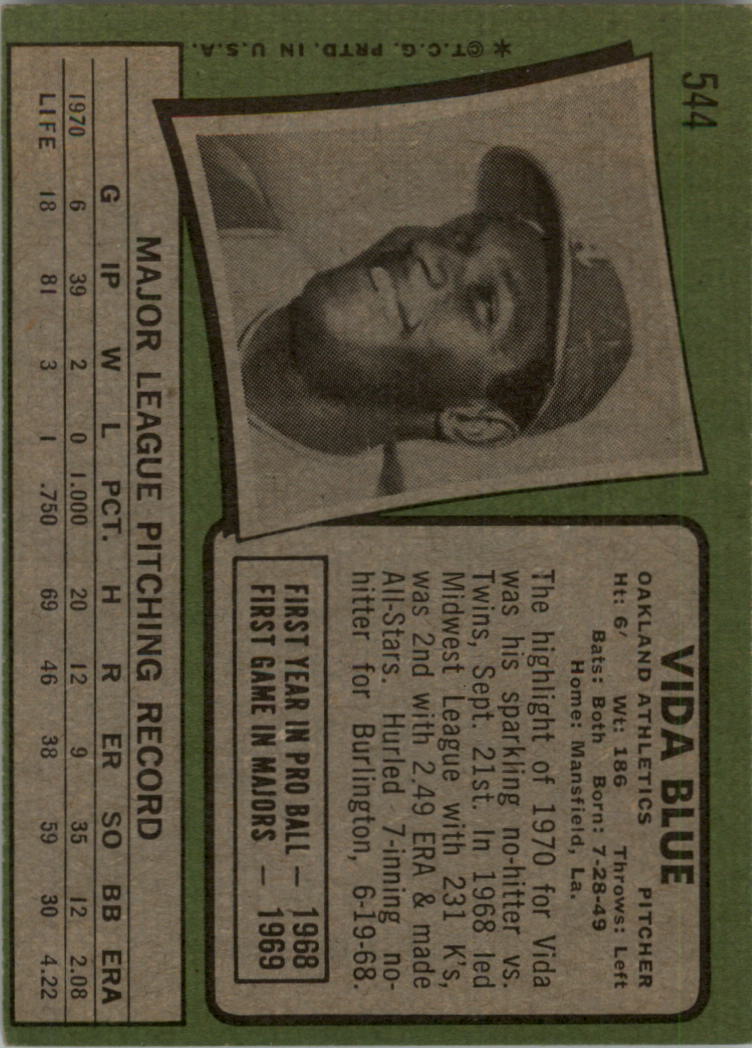 1971 Topps #544 Vida Blue - EX