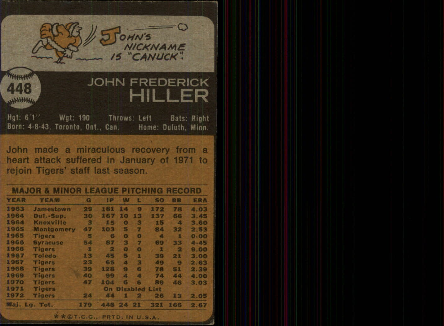1973 Topps #448 John Hiller - EX-MT - Card Shack | Beckett Marketplace