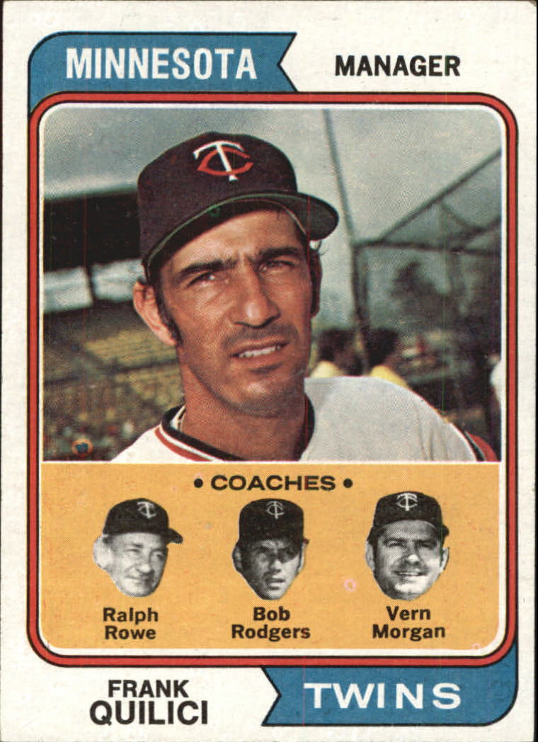 1974 Topps #447 Frank Quilici MG/Ralph Rowe CO/Bob Rodgers CO/Vern ...