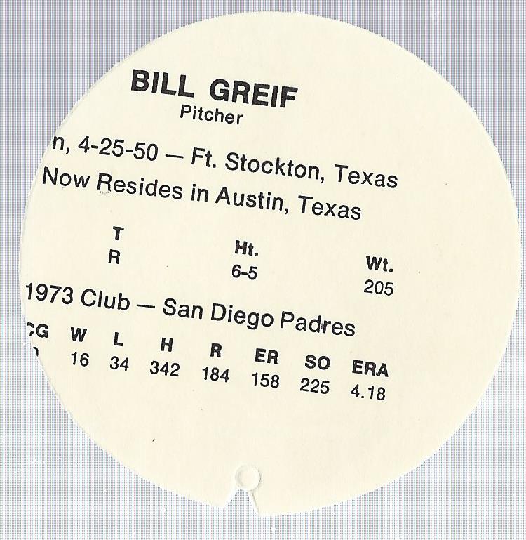 1974 Padres McDonald Discs #4 Bill Greif - NM - AU Sports Memorabilia ...