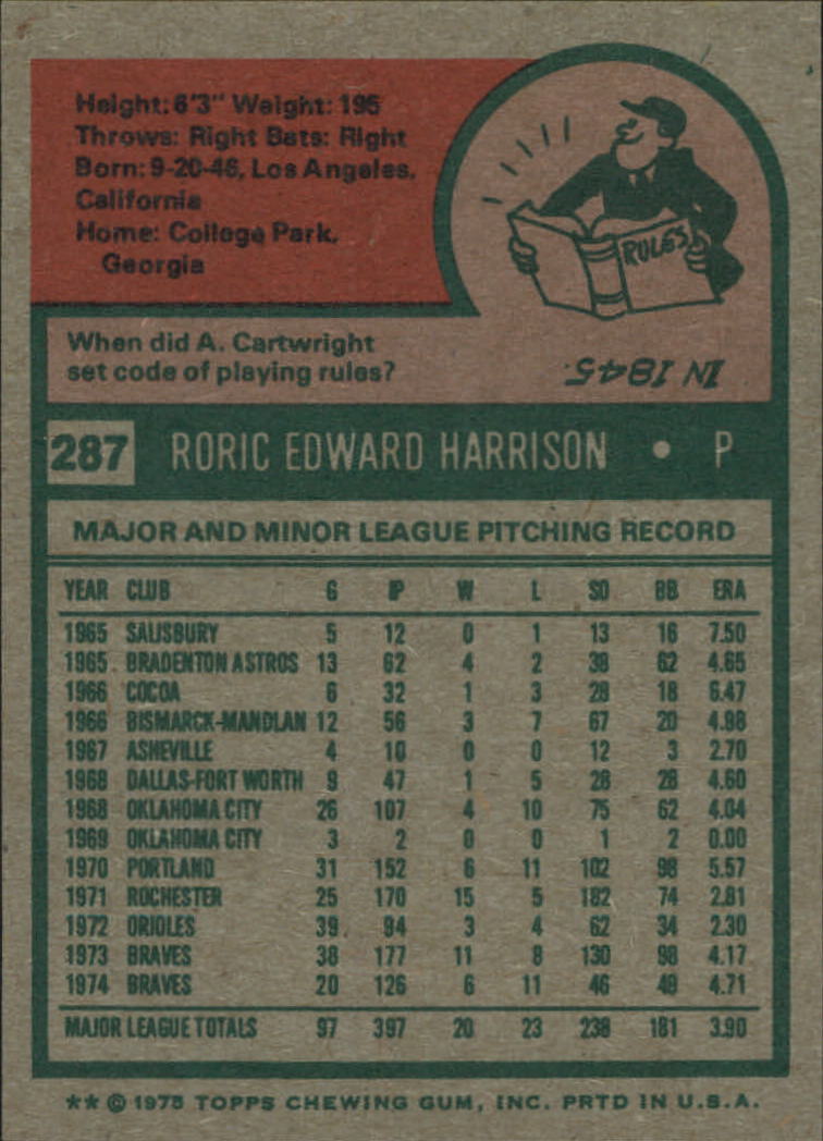 1975 Topps #287 Roric Harrison - NM