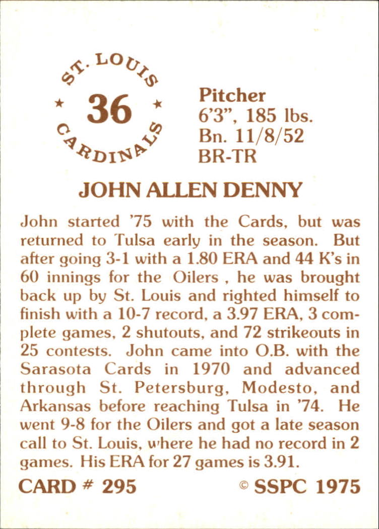 1976 SSPC #295 John Denny - NM-MT - Burbank Sportscards | Beckett ...