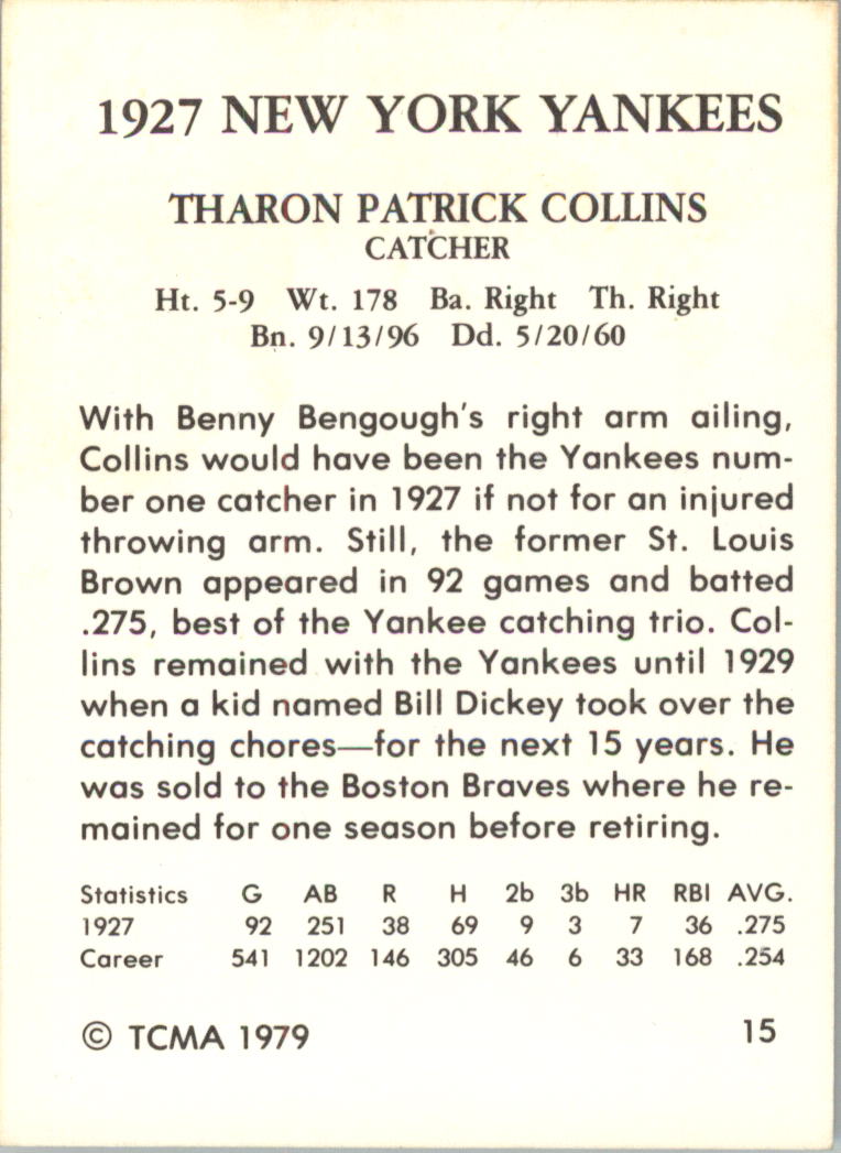 1979 Yankees 1927 TCMA #15 Pat Collins - NM - Triple Play Sports Cards ...