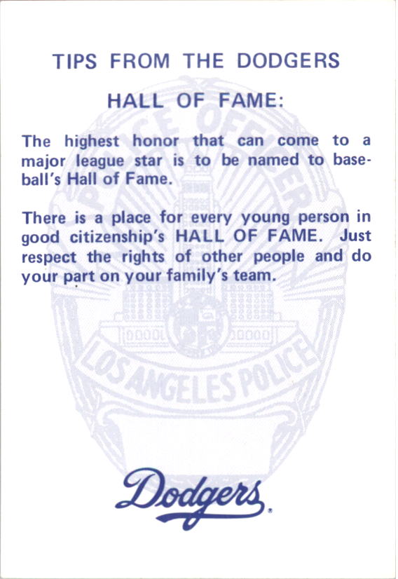 1980 Dodgers Police #27 Joe Beckwith - . Oversized. - NM