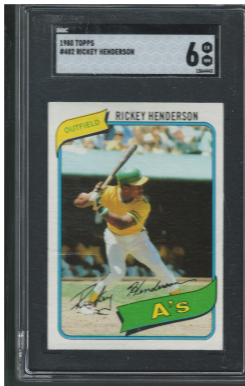 1980 Topps #482 Rickey Henderson RC/UER 7 steals at/Modesto should be ...