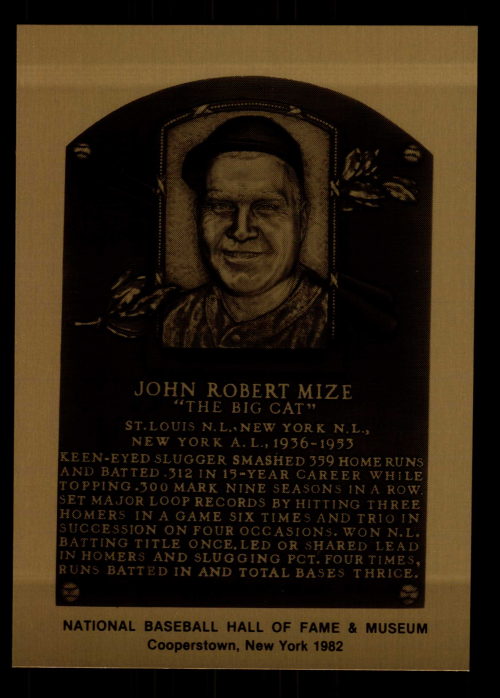 1981-89 Hall of Fame Plaque Metal #125 Johnny Mize - NM-MT