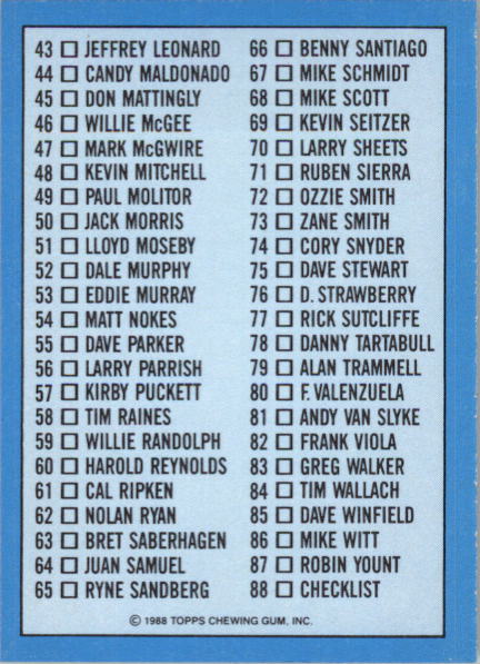 1988 Topps UK Minis #88 Checklist Card - NM-MT - Burbank Sportscards ...