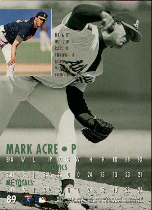1995 Ultra Gold Medallion #89 Mark Acre - NM-MT - Burbank Sportscards ...
