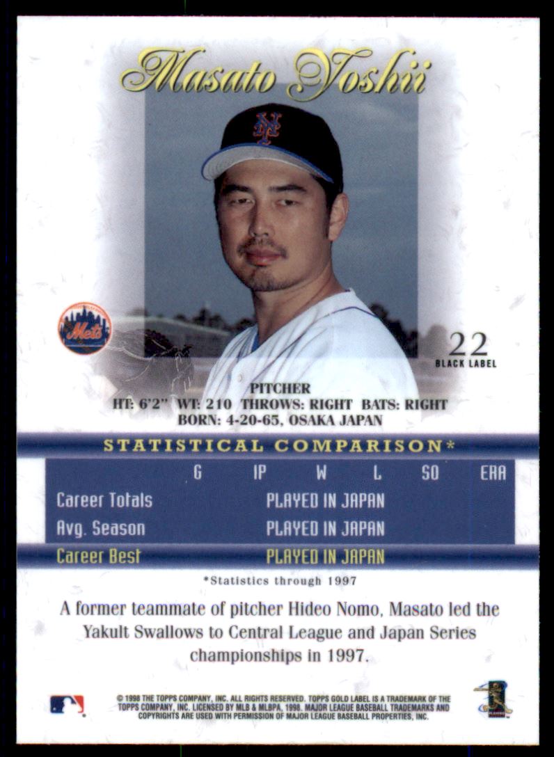 1998 Topps Gold Label Class 2 Black #22 Masato Yoshii - NM-MT - Burbank ...