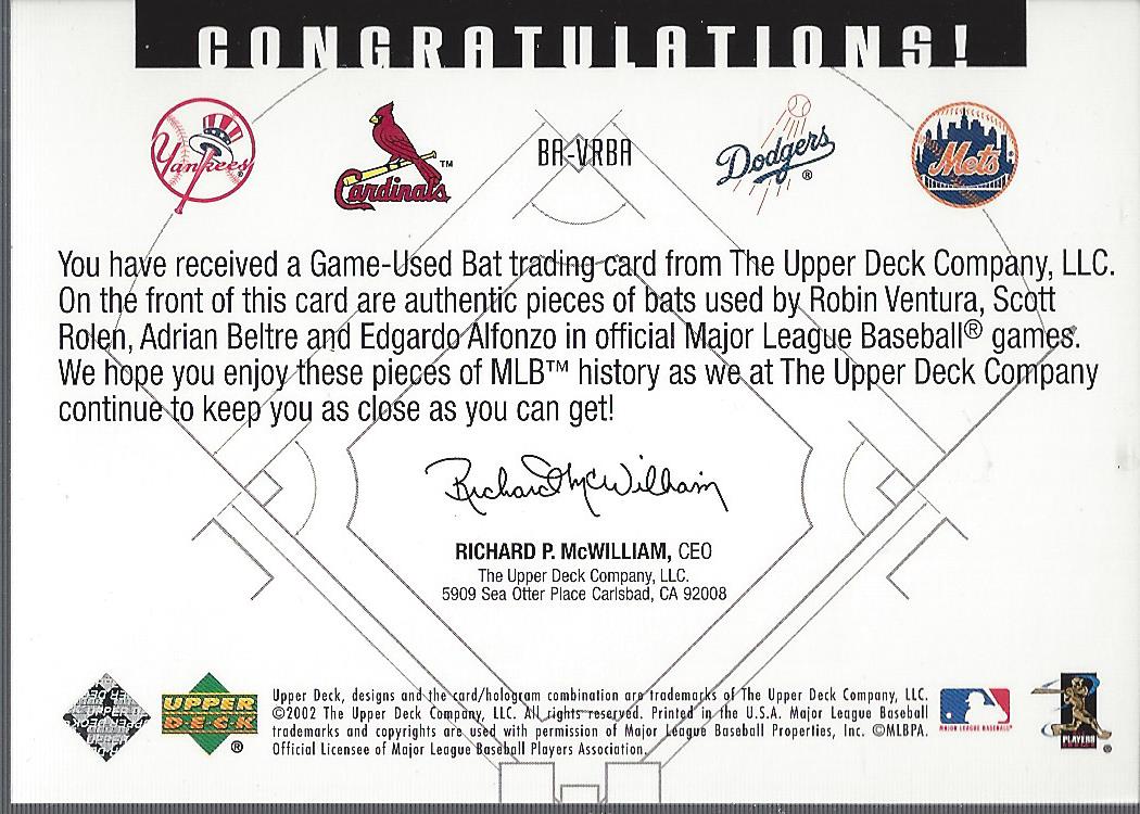 2002 Upper Deck Diamond Connection Bat Around Quads #VRBA Robin Ventura ...