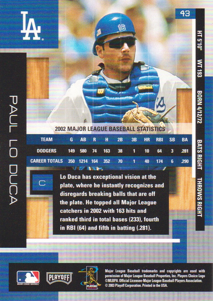 2003 Absolute Memorabilia #43 Paul Lo Duca - NM-MT - GamesandCards.com ...