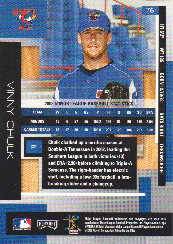 2003 Absolute Memorabilia #76 Vinnie Chulk - NM-MT - GamesandCards.com ...