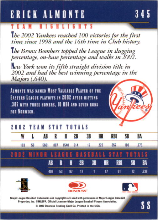 2003 Donruss Team Heroes Autographs #345 Erick Almonte/250 - NM-MT