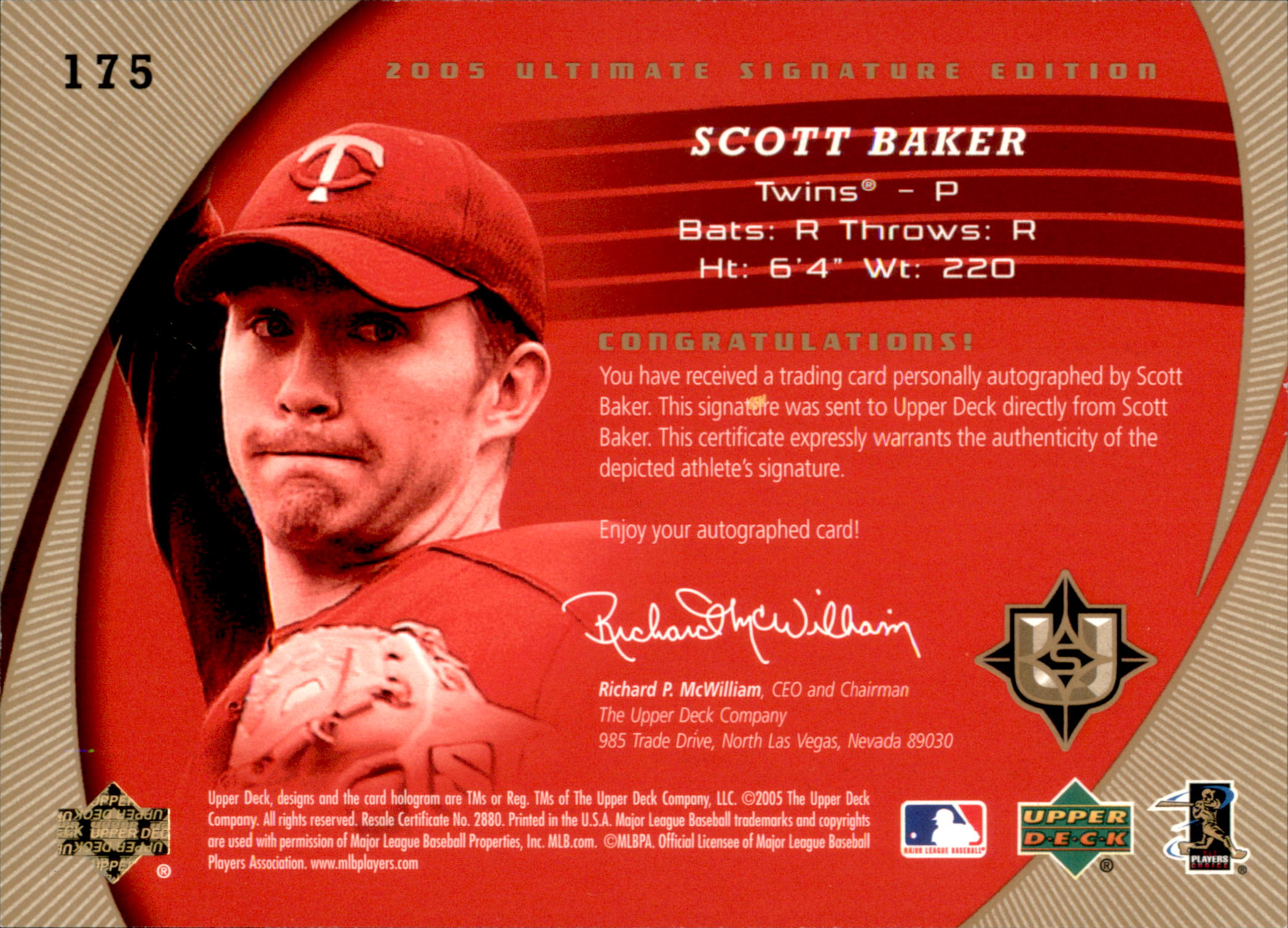 2005 Ultimate Signature #175 Scott Baker AU RC - NM-MT+