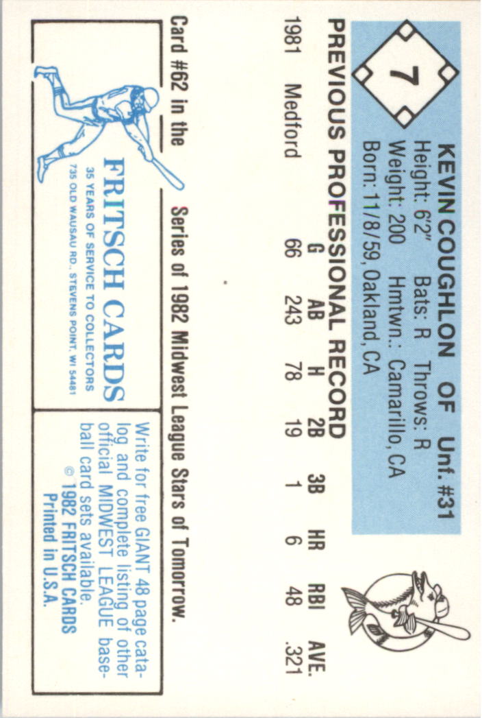 1982 Madison Muskies Fritsch #7 Kevin Coughlon - NM-MT