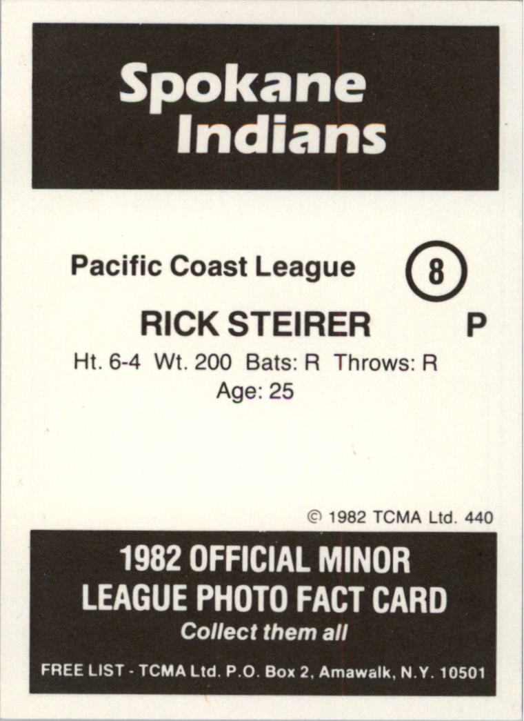 1982 Spokane Indians TCMA #8 Rick Steirer - NM-MT