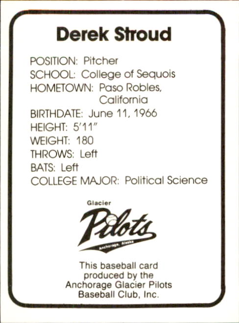 1986 Anchorage Glacier Pilots Team Issue #34 Derek Stroud - NM