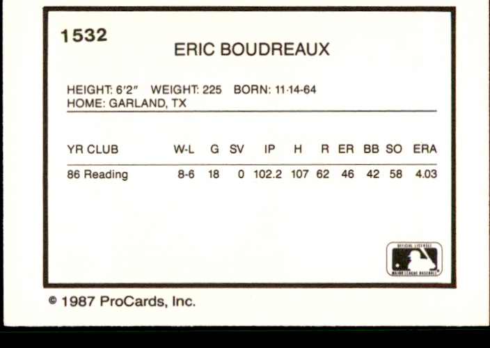 1987 Clearwater Phillies ProCards #12 Eric Boudreaux - NM