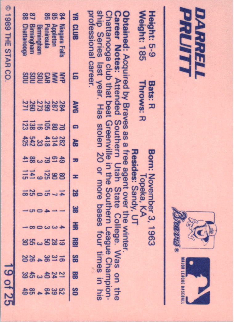 1989 Greenville Braves Star #19 Darrell Pruitt - NM-MT