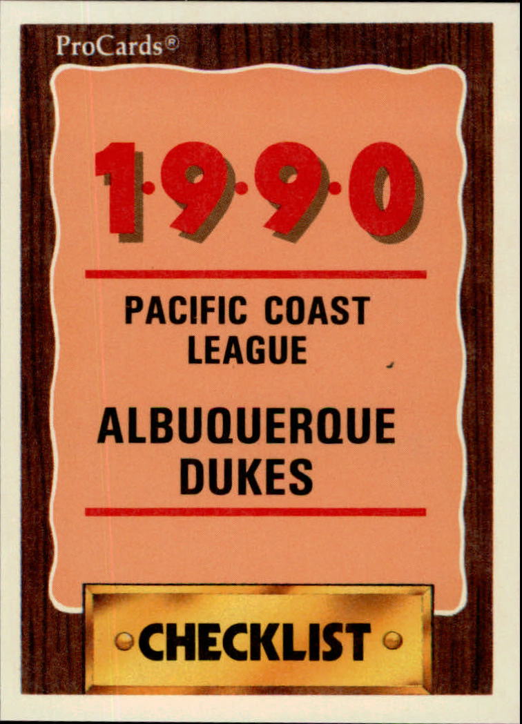 1990 Albuquerque Dukes ProCards #334 Checklist - NM-MT