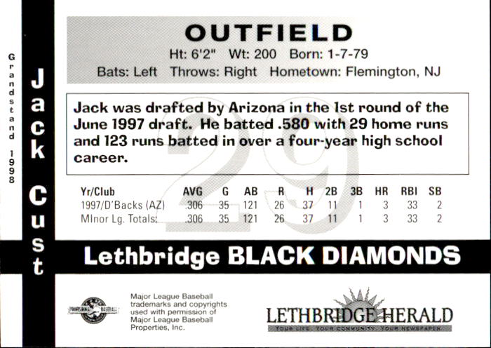 1998 Lethbridge Black Diamonds Grandstand #7 Jack Cust - NM