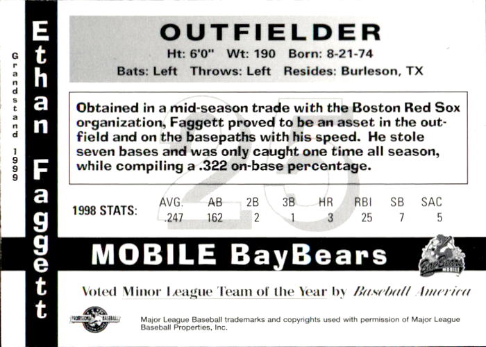 1998 Mobile Bay Bears Southern League Champions Grandstand #10 Ethan ...
