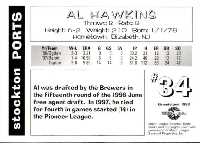 1998 Stockton Ports Update Grandstand #1 Al Hawkins - NM