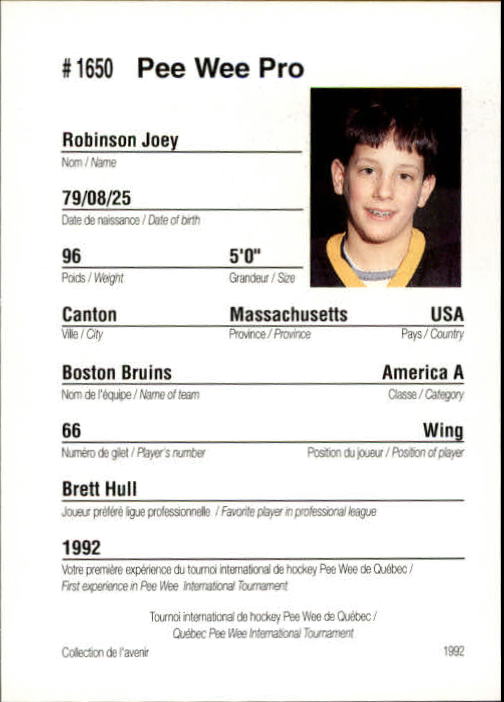 1992 Quebec Pee-Wee Tournament #1650 Joey Robinson - NM-MT
