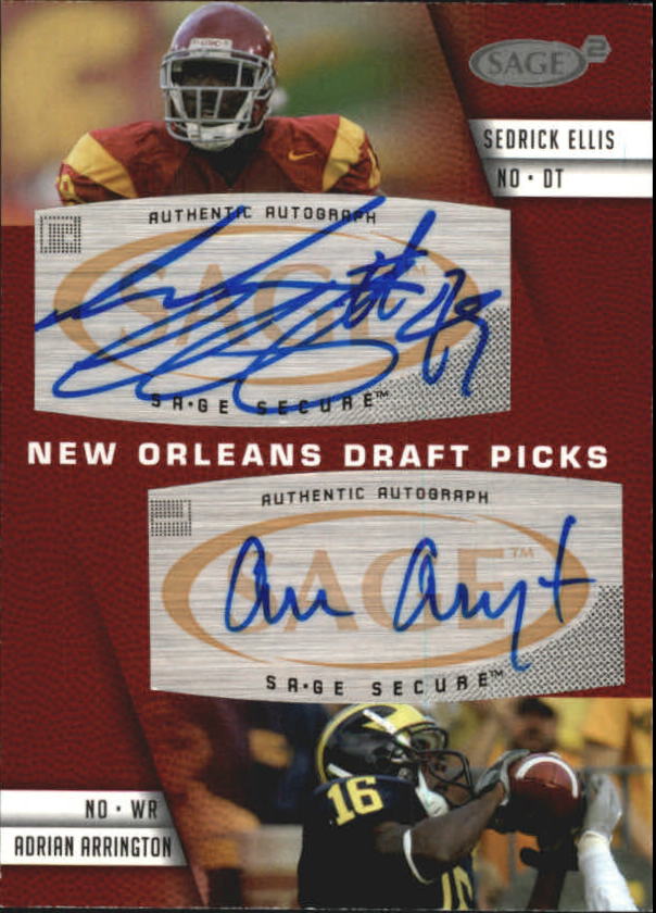 2008 SAGE Squared Dual Autographs #A65 Sedrick Ellis/Adrian Arrington ...