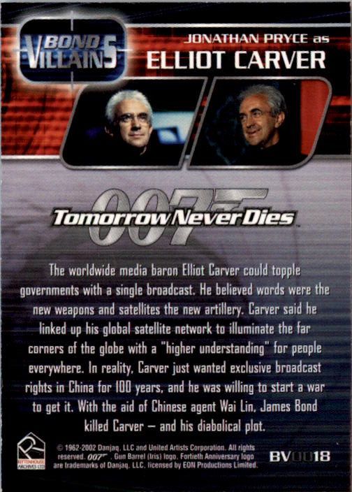 2002 Rittenhouse James Bond 40th Anniversary Bond Villians #BV18 Elliot Carver - NM-MT - Burbank ...